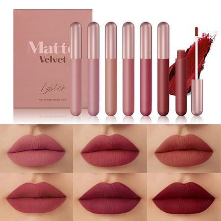 Matte Lip Glosses 6 Colors Lipstick Set Matte Lip Glosses Waterproof ...