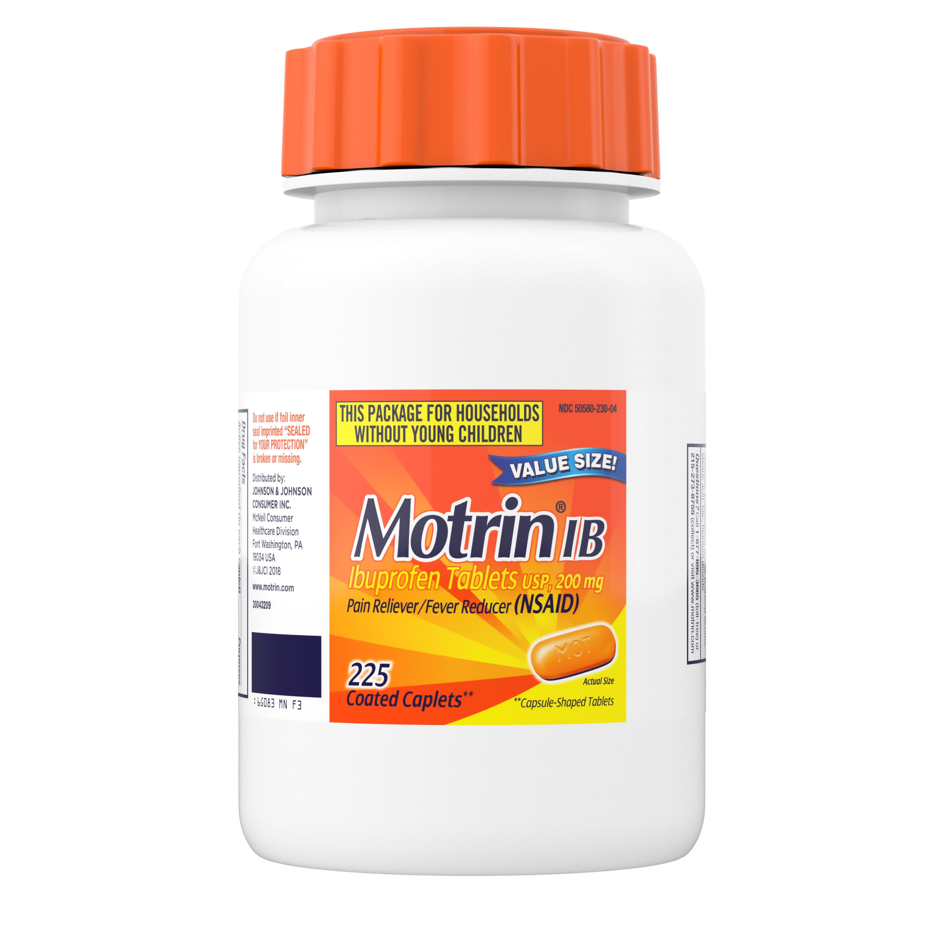 Motrin IB, Ibuprofen 200mg Tablets for Pain & Fever Relief, 225 ct ...
