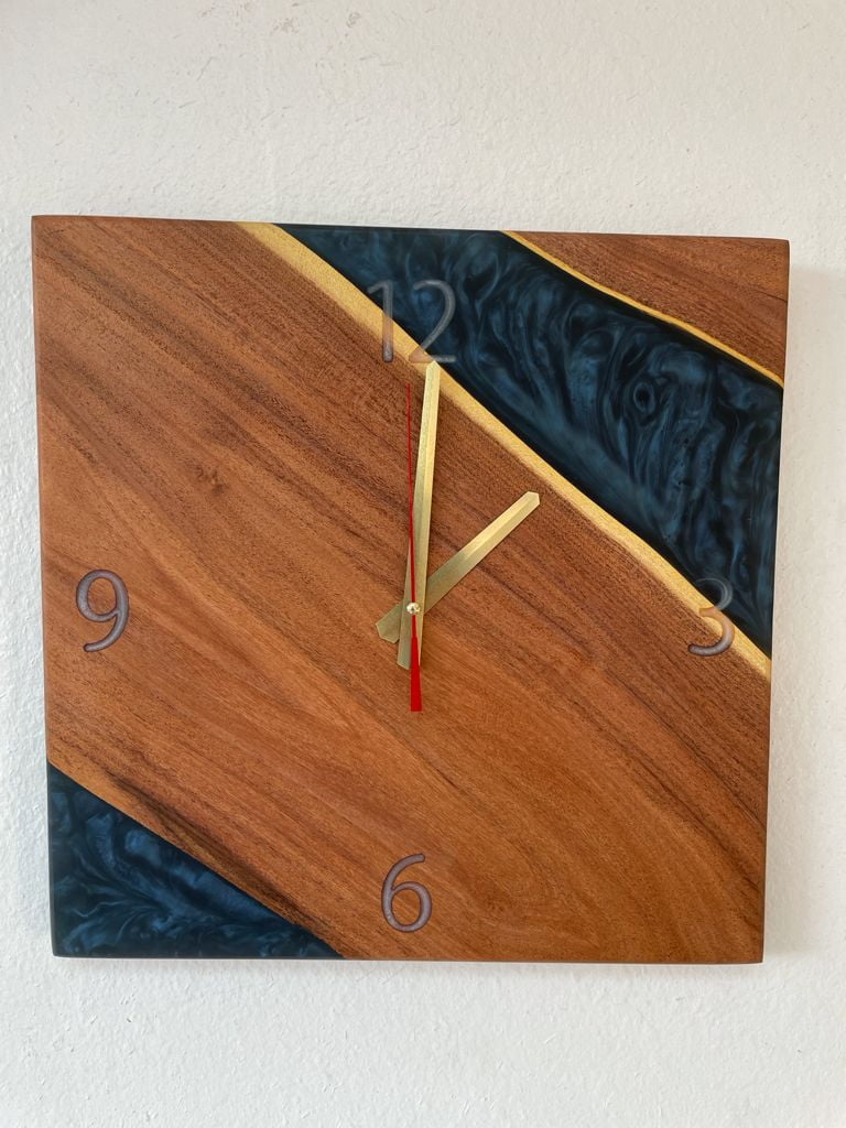 Square Epoxy Resin Walnut Wood Wall Clock 16 inches - Walmart.com