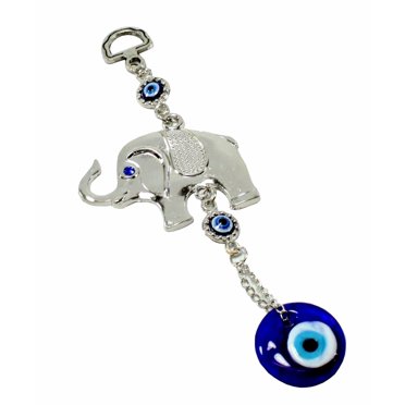 Blue Evil Eye Moon & Elephant Amulet Protection Wall Hanging Decor ...