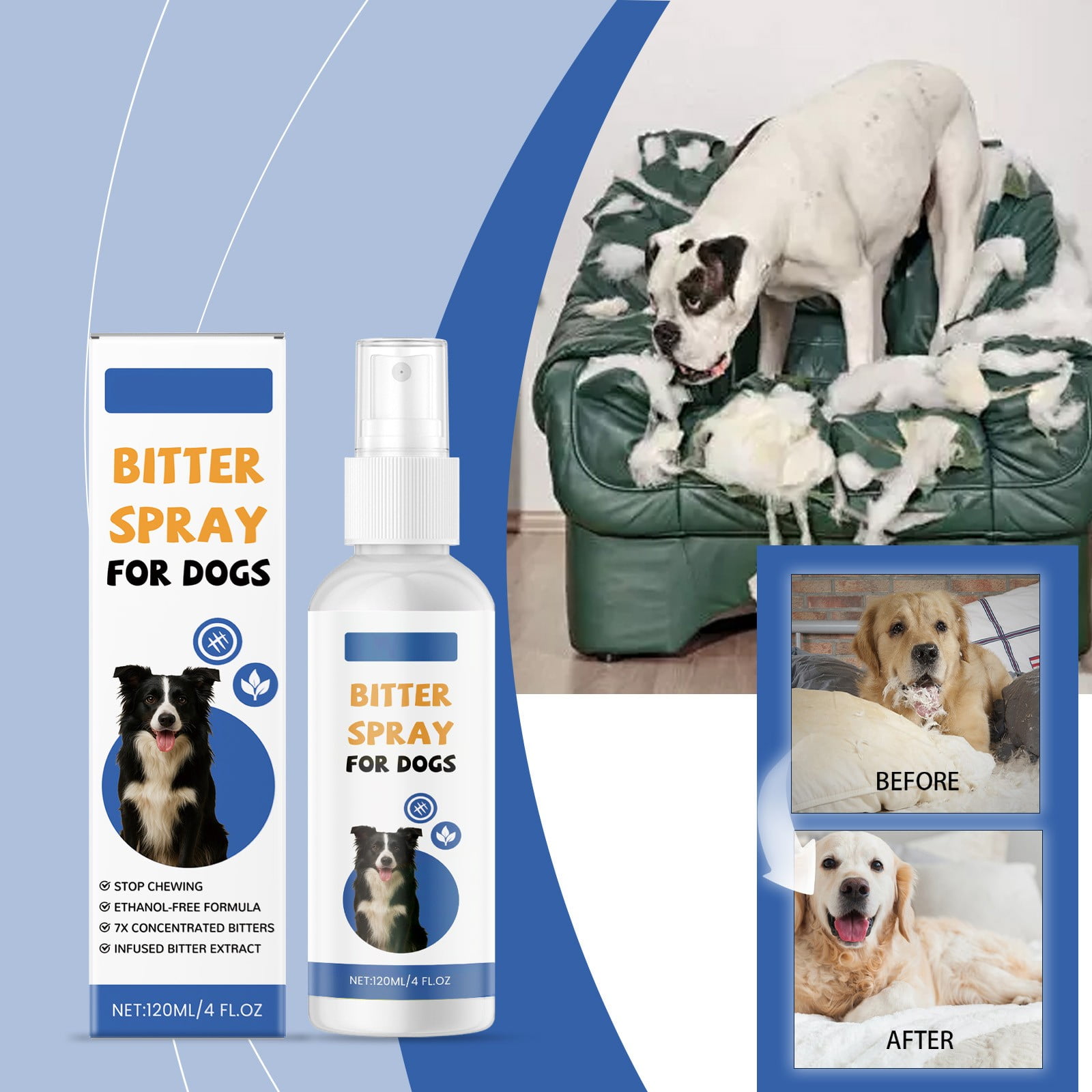 Spray de entrenamiento para perros No Chew - Fórmula doble amarga ...