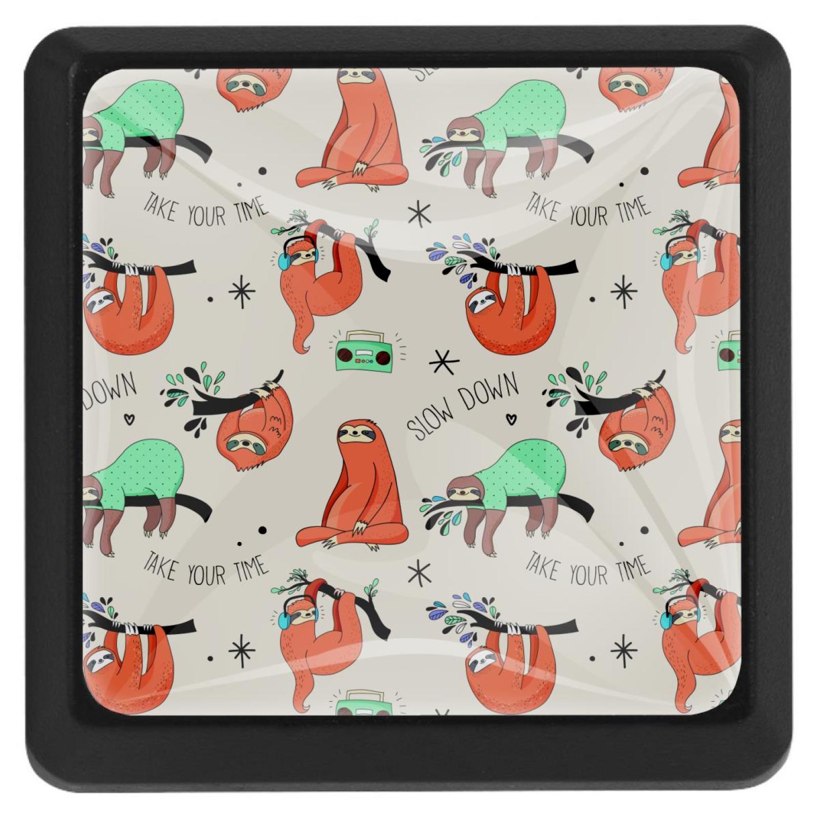 3 Pack Cute Sloths Square Cabinet Door Knobs Decor for Cupboard ...