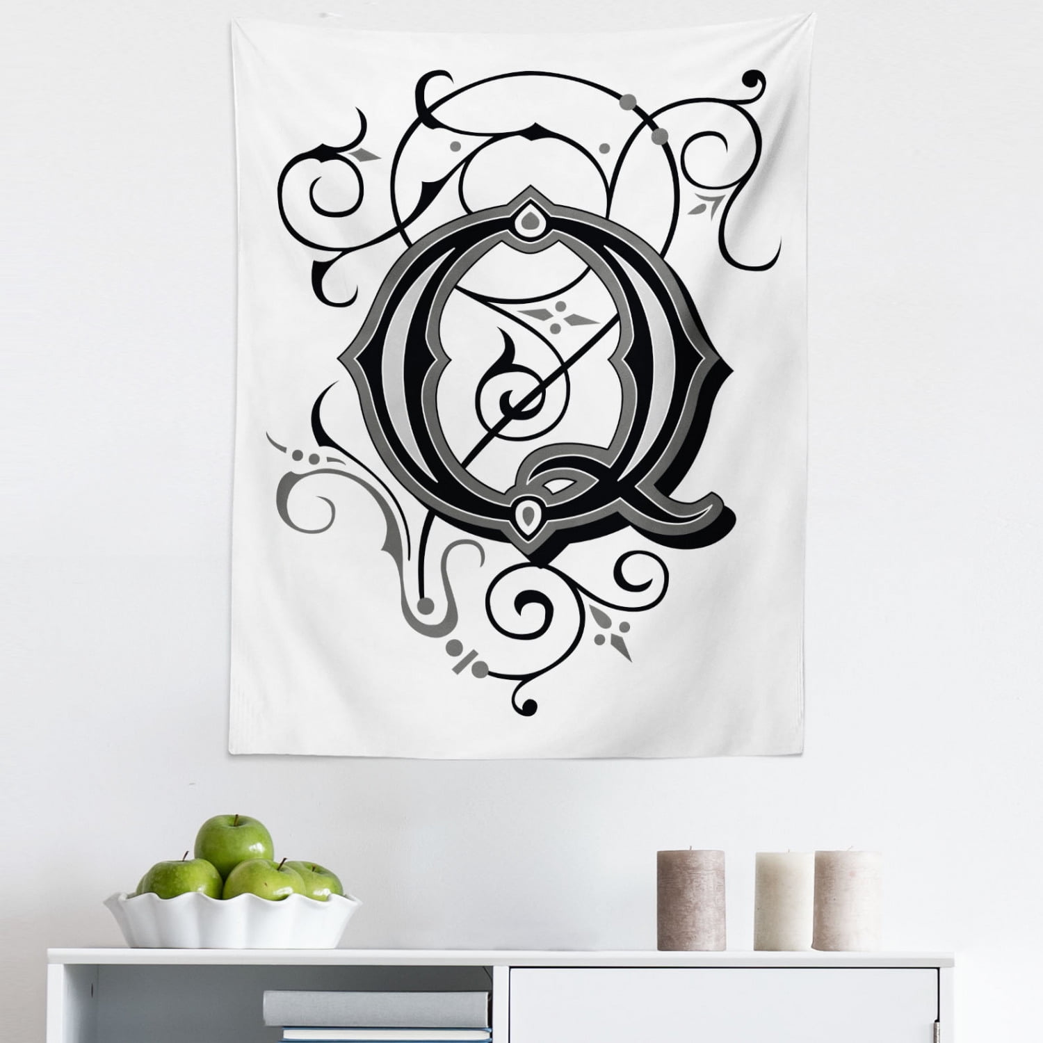 Letter Q Tapestry, Flowers Flourishing Gothic Q Words Writing Style ...