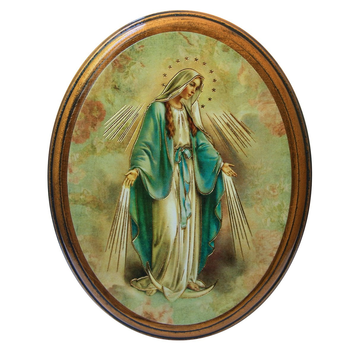 Our Lady of Grace Oval Antiqued Wood Plaque Wall Art Décor, Small ...