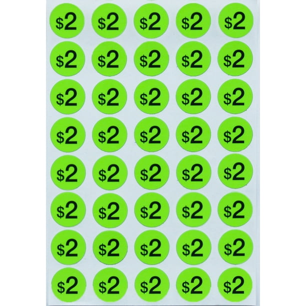 Preprinted pricing label $2.00 dollars, Bonus Blank Dots 3/4" 19mm ...