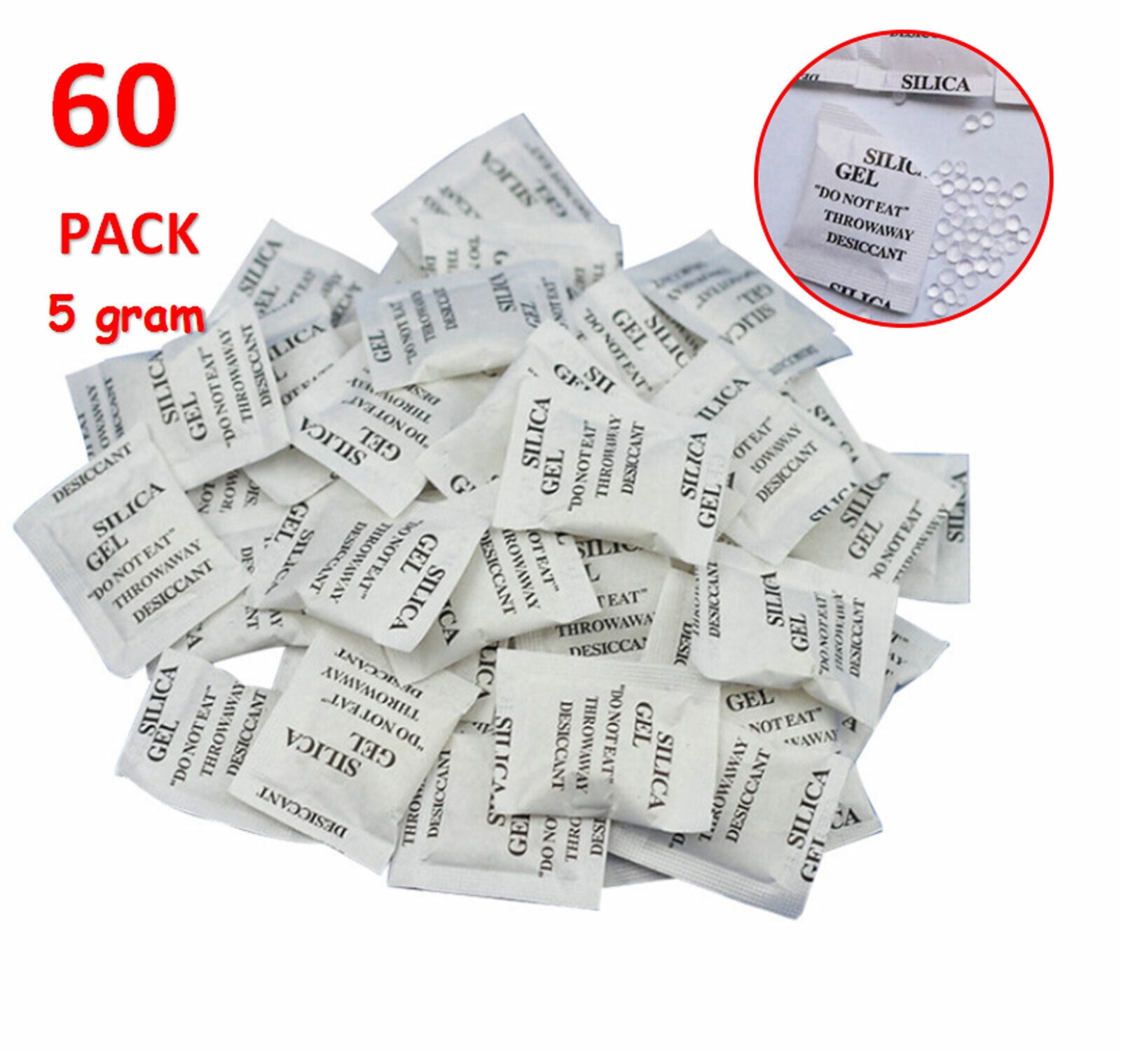 60 Packets 5g Grams Silica Gel Desiccant Pack Moisture Absorber ...
