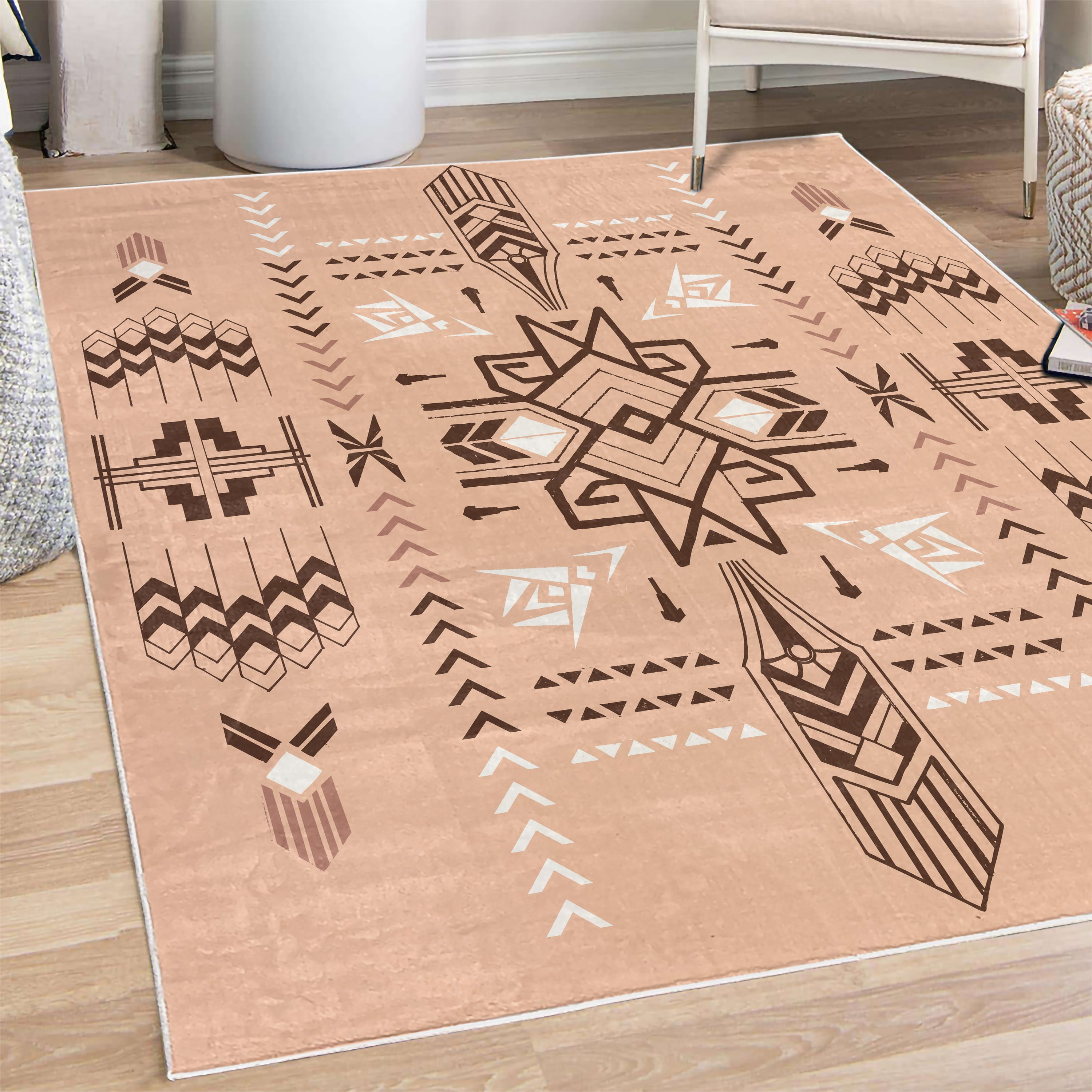 Geometric Decorative Rug, Tribal Hand Drawn Vintage Aztec Background in ...