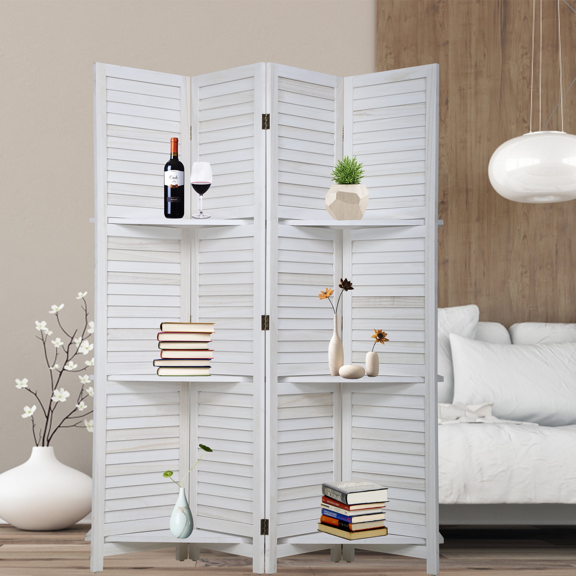 YRLLENSDAN 4 Panel Room Divider Folding Privacy Wooden Screen with ...