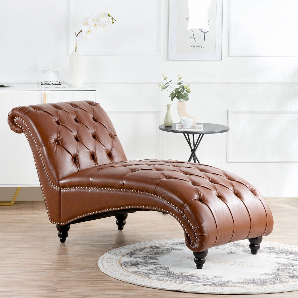 GZXS Chaise Lounge Indoor, Lounge Chair for Bedroom, PU Leather Tufted ...