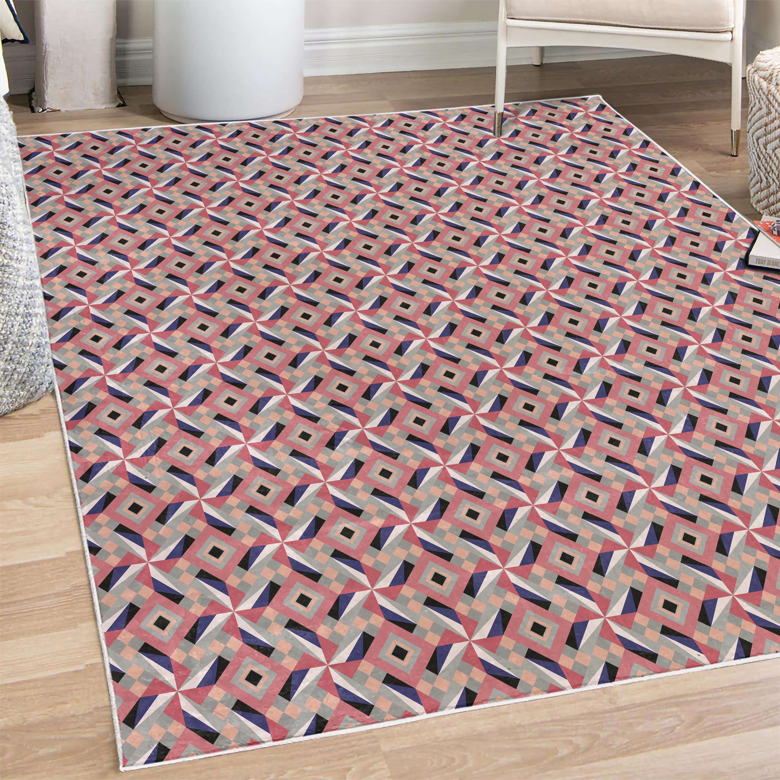 Modern Decorative Rug, Retro 60s 70s Vintage Geometrical Rounds ...