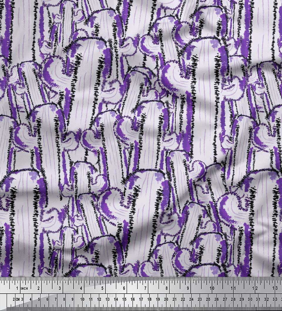 Soimoi Blue Silk Fabric Cactus Tree Printed Craft Fabric by the Yard 42 ...