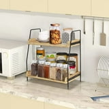 Emapoy Coffee Bar Organizer, 2-Tier Countertop Shelf, Brown Rustic Wood ...