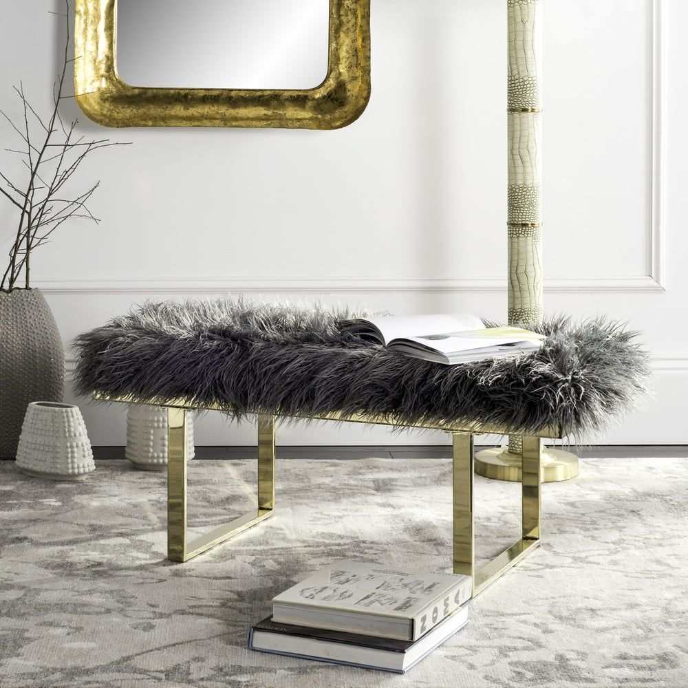 Safavieh Maia Faux Sheepskin Modern Glam Bench - Walmart.com - Walmart.com