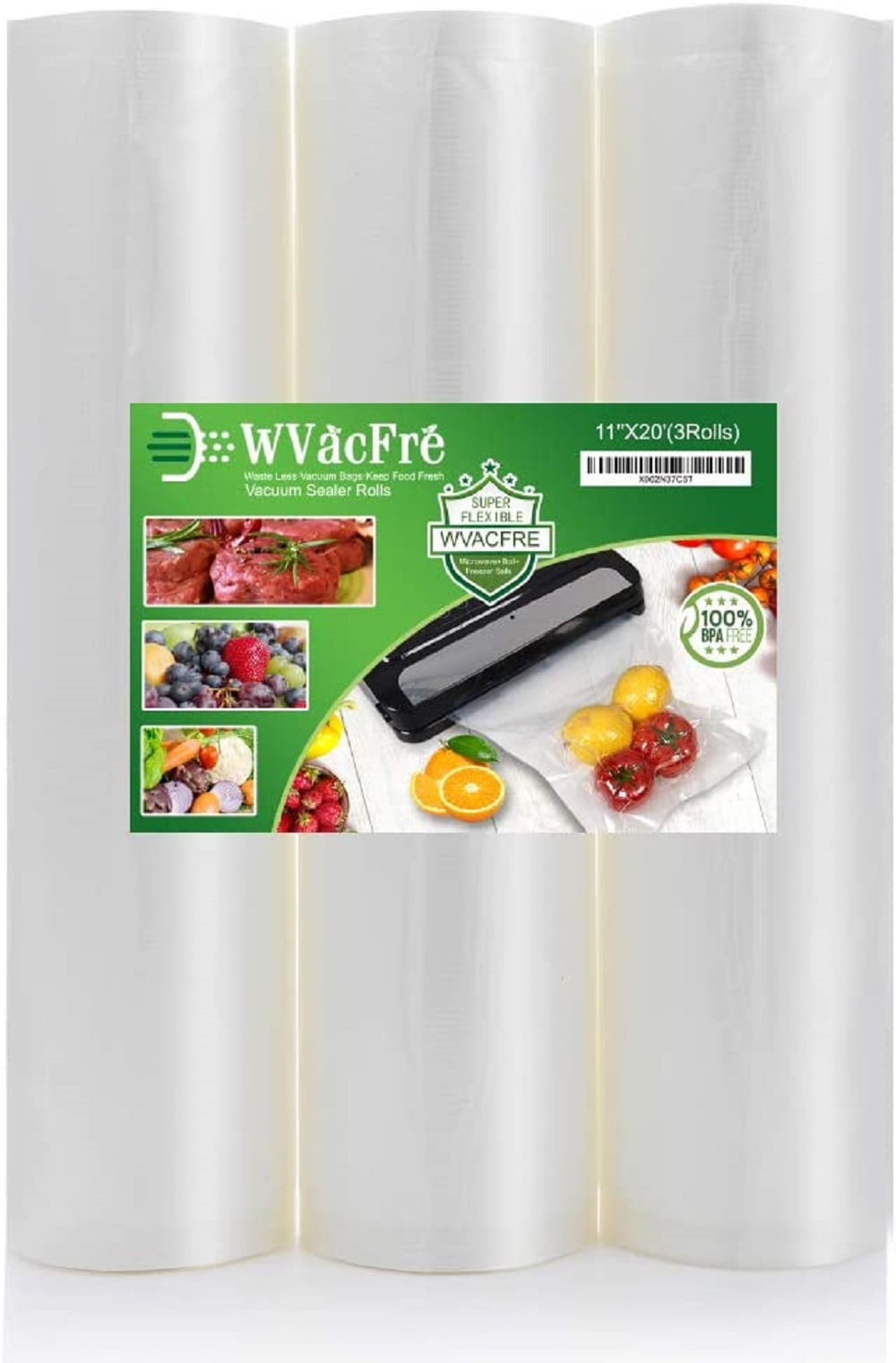 WVacFre 3 Pack 11x20 Rolls Vacuum Cleners Sealer Bags Rolls for Food ...
