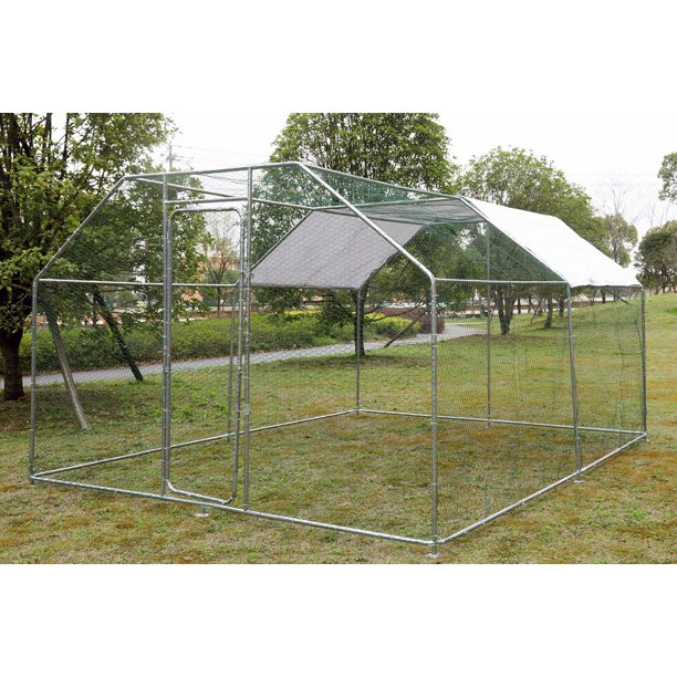 10'x10'Outdoor Chicken Cage, Heavy-Duty Chicken Cooper Galvanized Metal ...