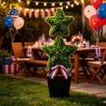 35.4in Double Star Patriotic Potted Greenery with Bow Artificial ...