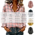 Asgosdo Women Tops Collared Long Sleeve Button Down Grid Loose Fit ...