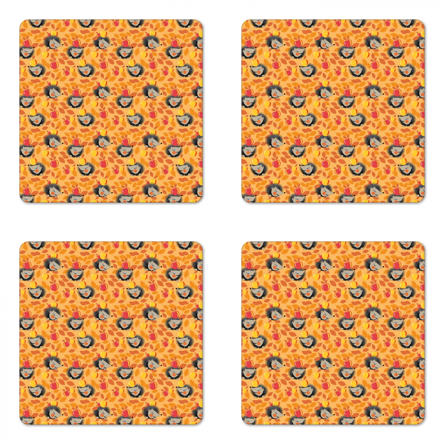 Hedgehog Coaster Set of 4, Happy Hedgehog Characters and Apples in ...