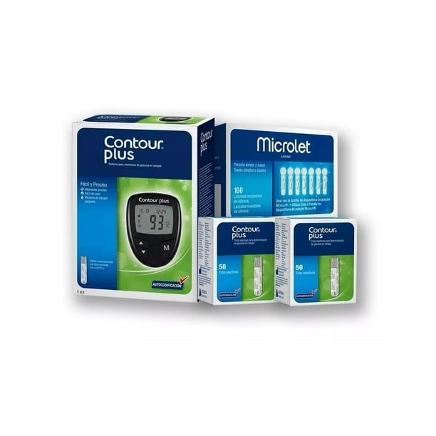 Glucómetro Contour Plus con 100 Tiras y 100 Lancetas Contour Plus ...