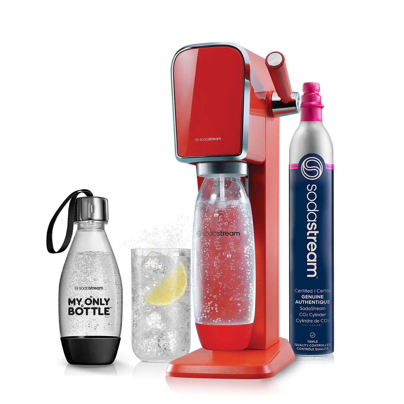 SodaStream Art Máquina para hacer agua con gas (roja) con CO2 y dos botellas carbonatadas ...