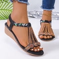 Bibifish Womens Wedge Sandals Bohemian Beaded T-Strap Slingback Braided ...
