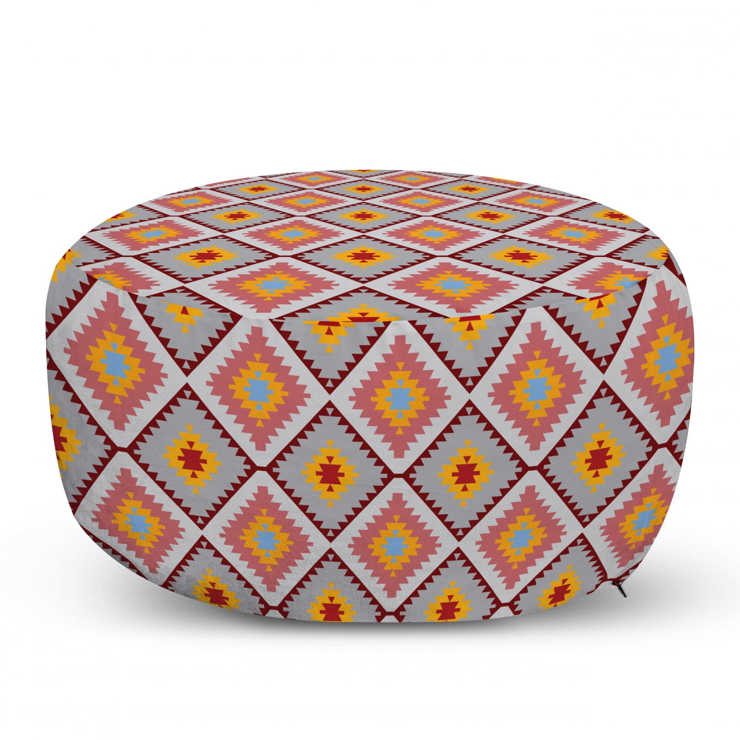 Tribal Pouf Cover with Zipper, Patchwork Style Traditional Pattern ...