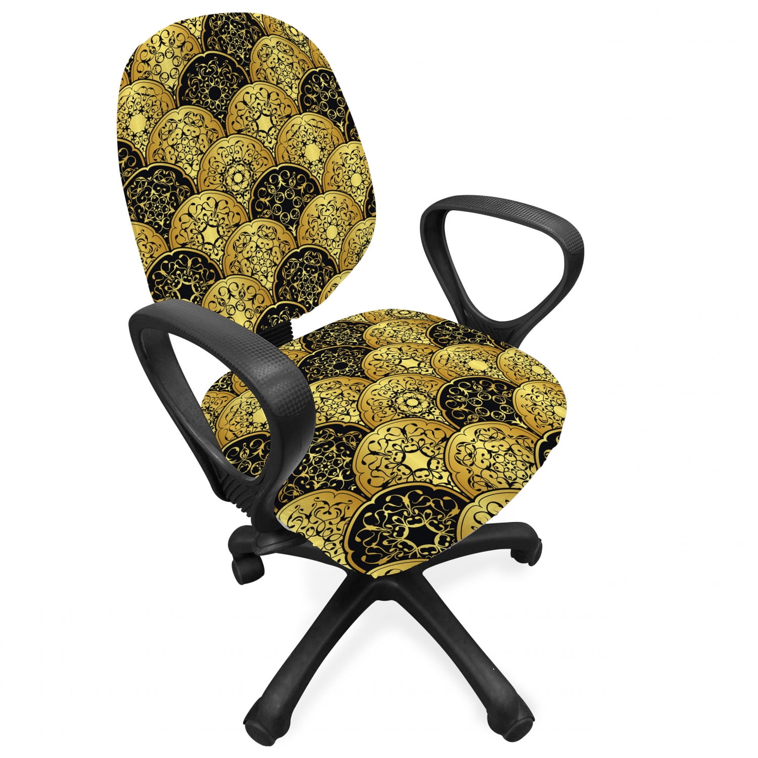 Mandala Office Chair Slipcover, Overlapping Round Shapes Scale Retro ...