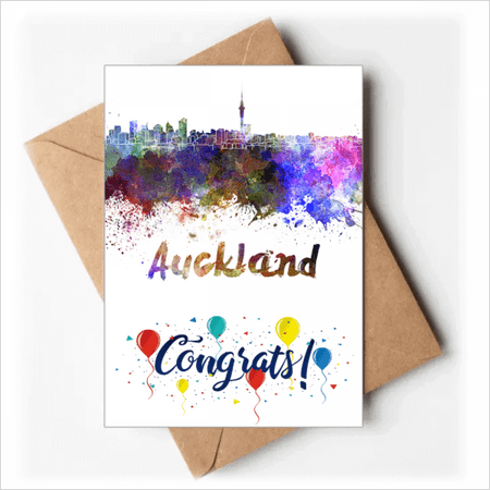 Auckland New Zealand City Watercolor Wedding Cards Congratulations ...