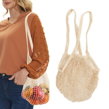 Uxcell Cotton Mesh Bag, 14.96x12.2" Long Handle Reusable Mesh Net ...