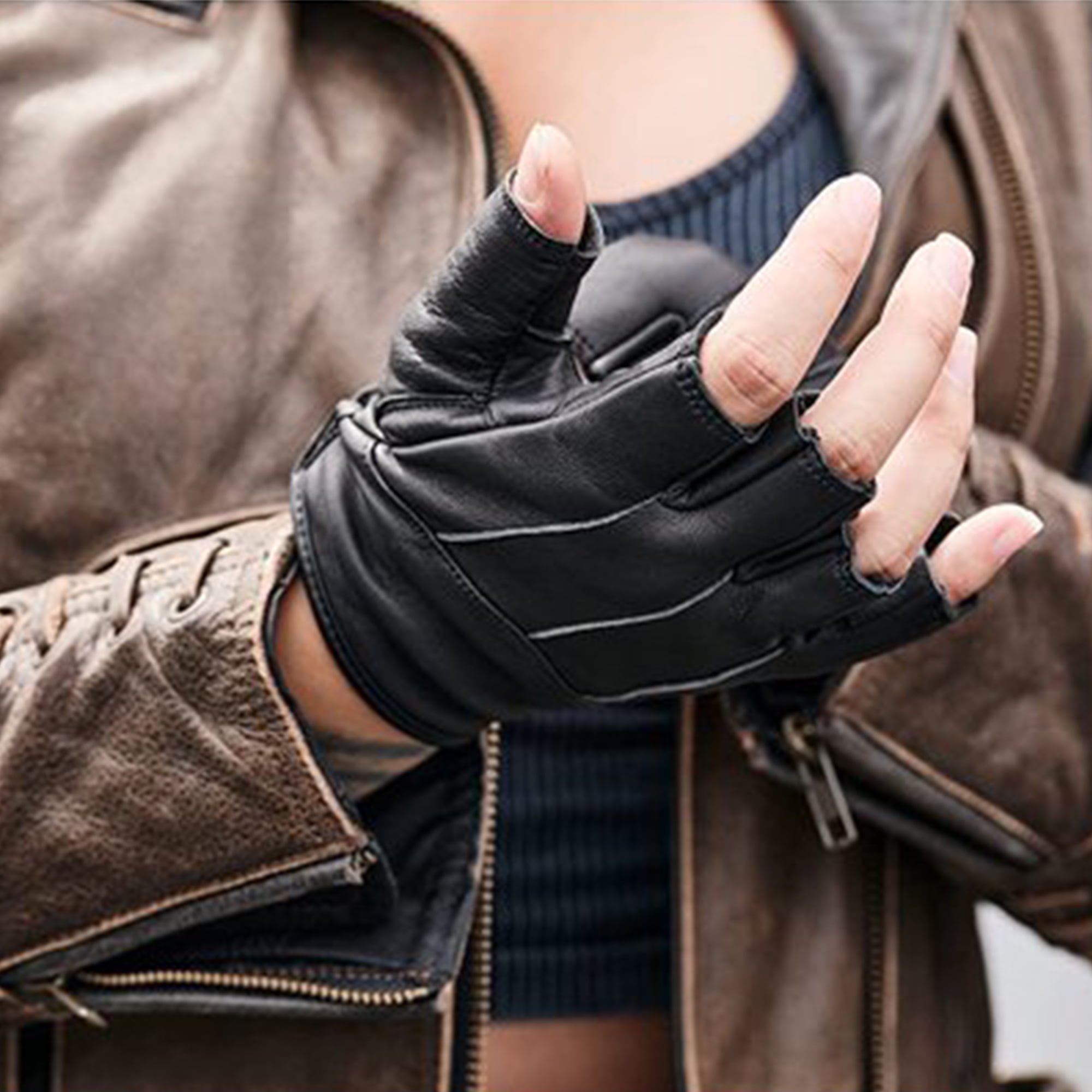 Daniel Smart Deerskin Genuine Leather Gloves – Fingerless Women Motorcycle Gloves with Gel Palm ...