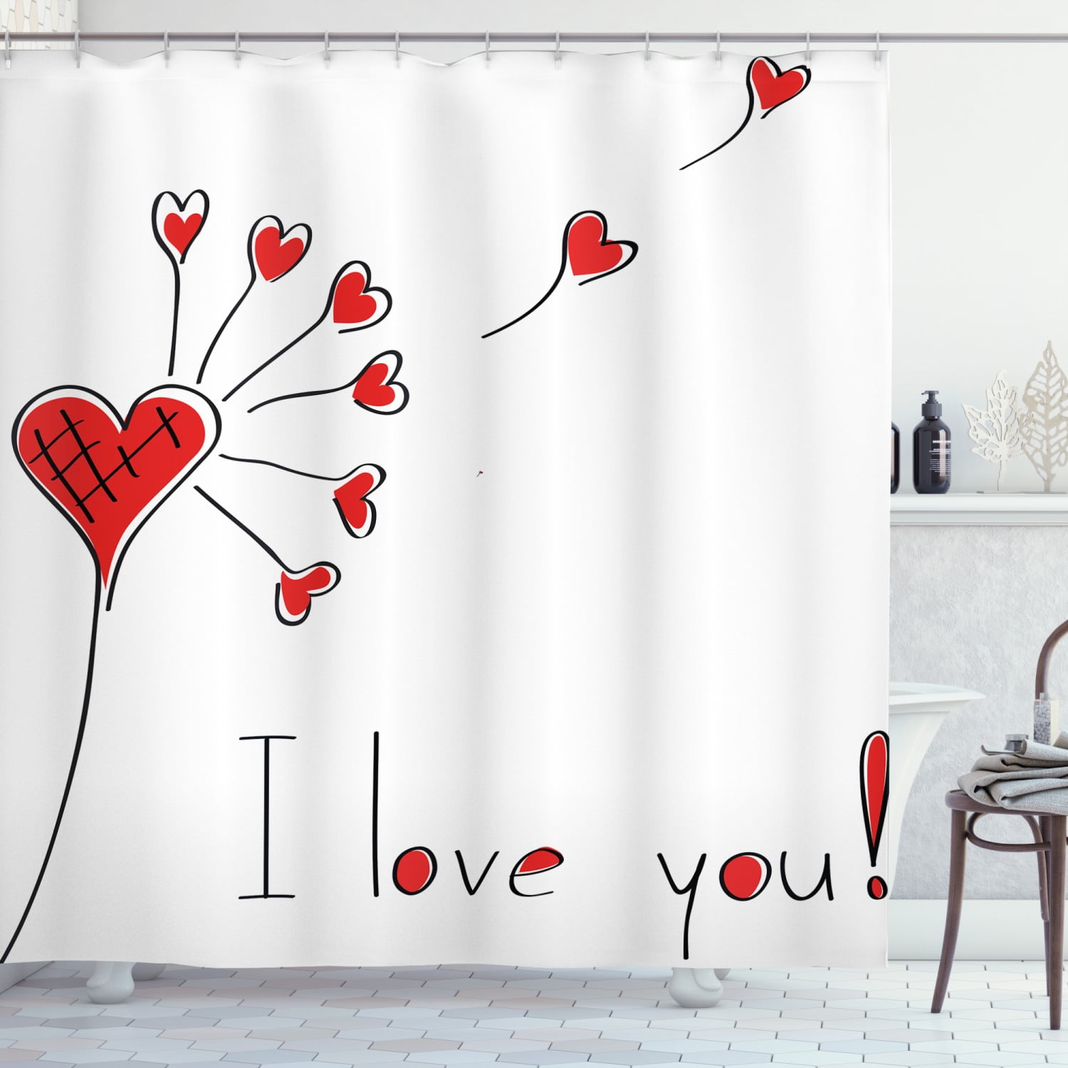 Ambesonne Love Shower Curtain, Dandelion with Hearts, 69"Wx75"L, Red ...