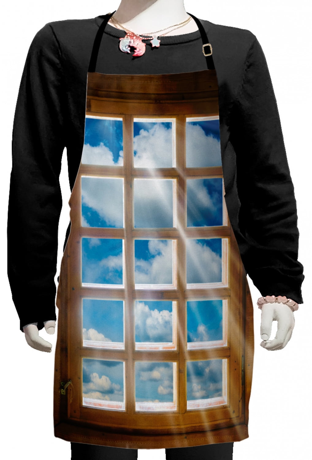 Rustic Kids Apron, Wooden Window with Beaming Sun Scenic View of Sky ...
