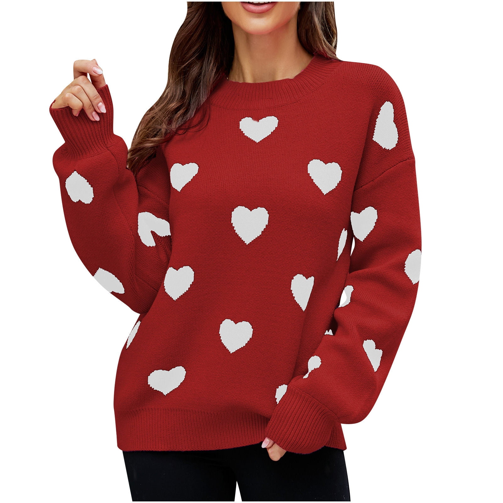 JGGSPWM Cute Heart Print Sweaters for Womens Valentines Day Tops Casual ...