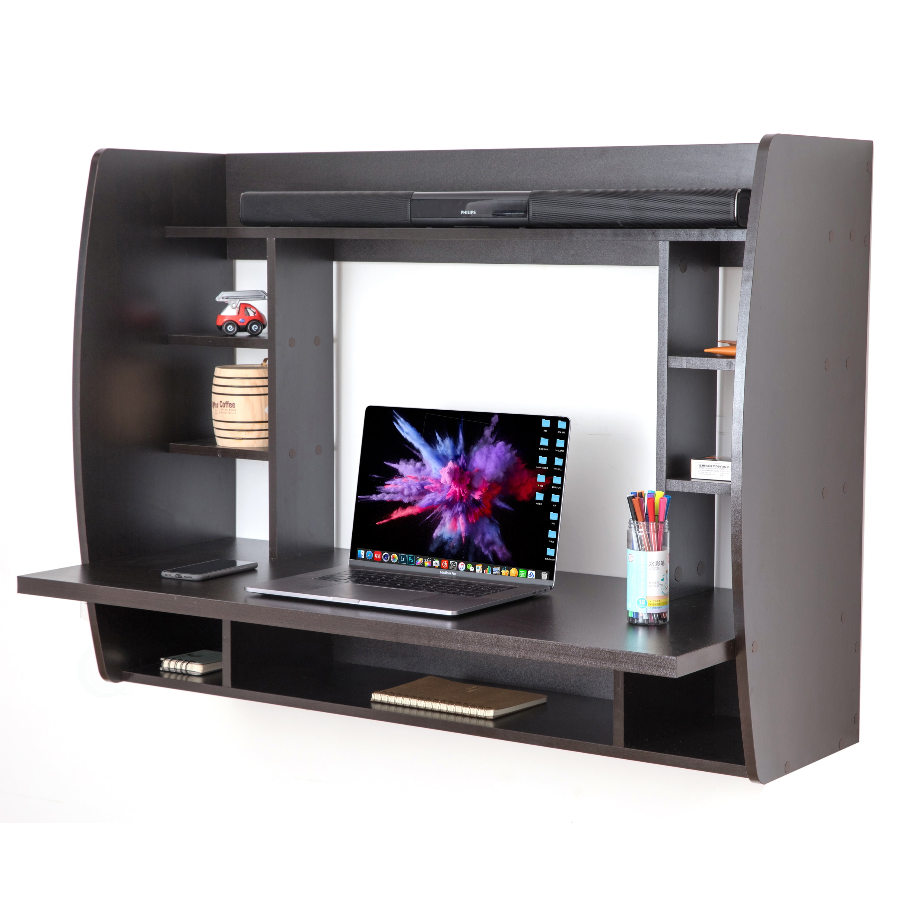 Basicwise Wall Mount Laptop Office Desk with Shelves - Walmart.com