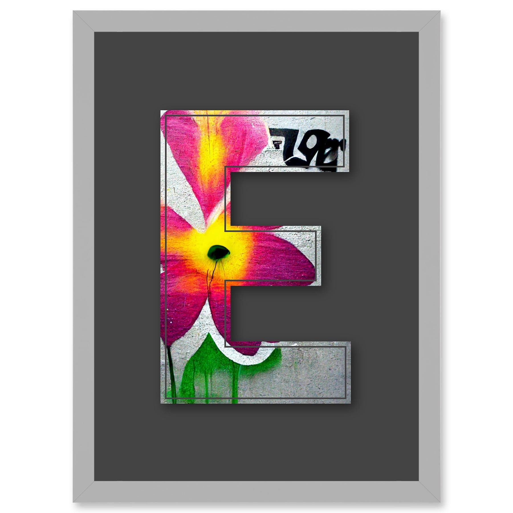 Letter E Abstract Flower Grey Decorative Graffiti Mural Alphabet ...