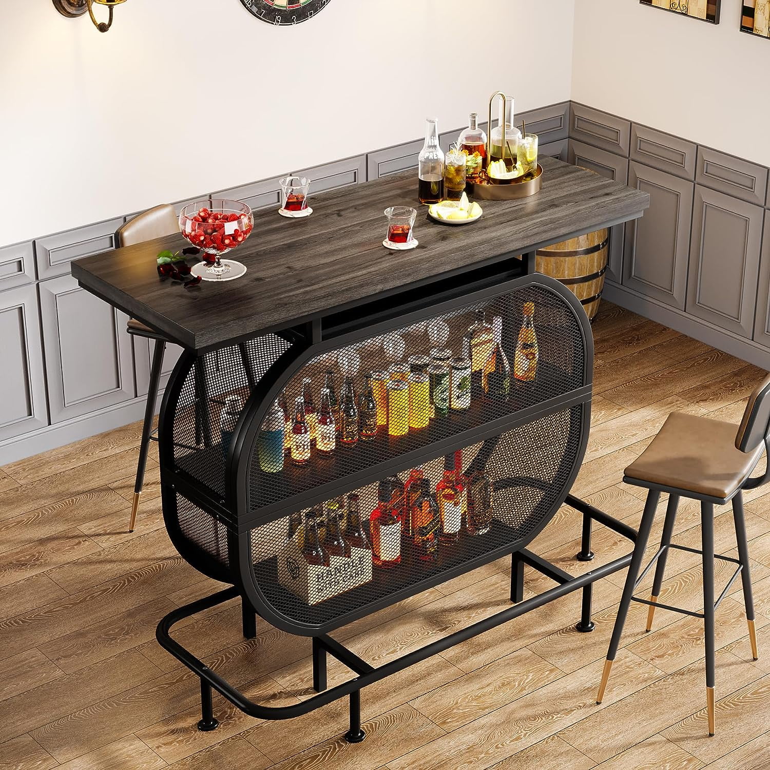 Tribesigns Industrial Bar Unit, 4-Tier Home Bar Table for Liquor and ...
