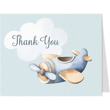 Watercolor Airplane Thank You Cards, Plane Aviation Little Pilot The ...