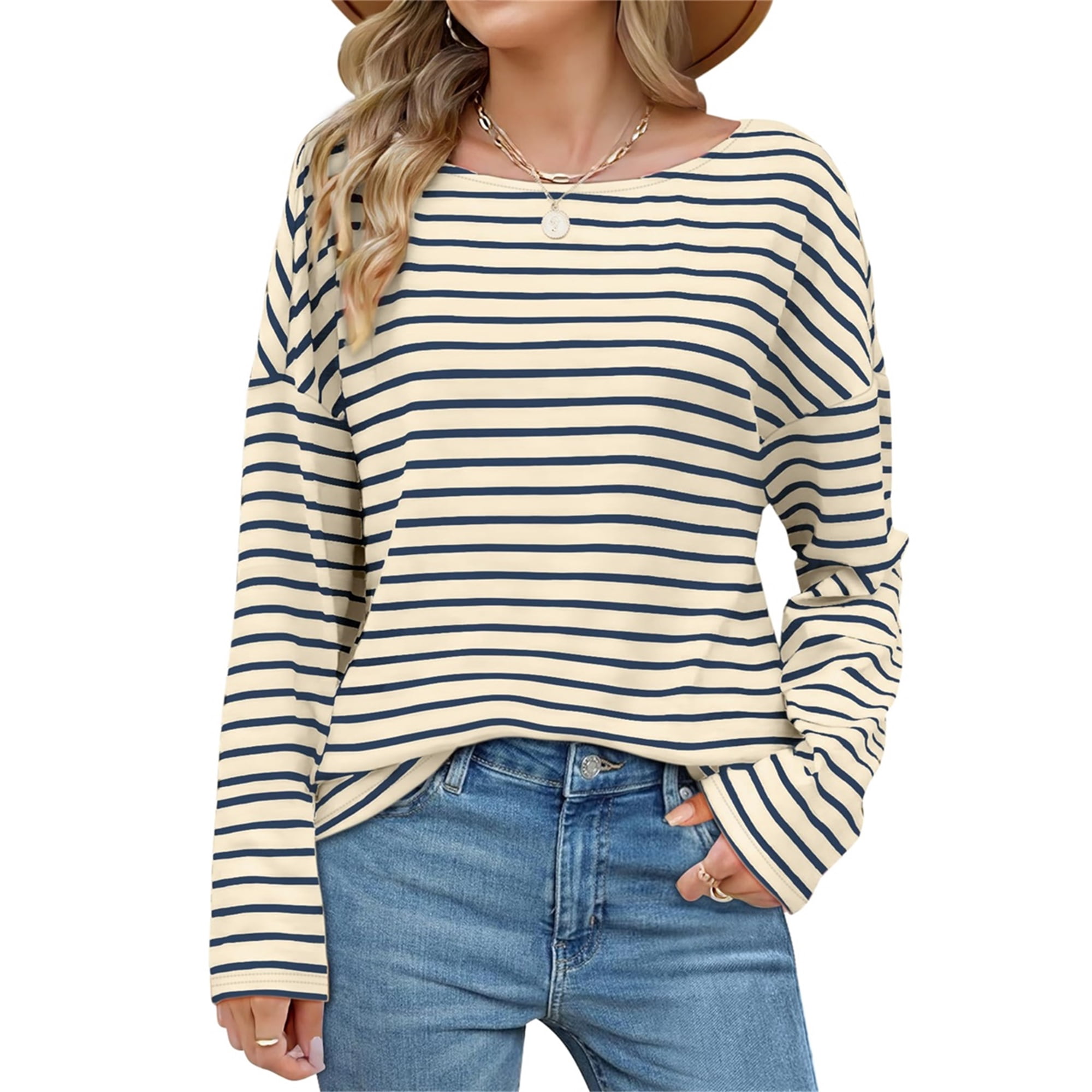 Click here for Gupgi Women Striped Print Tops Casual Long Sleeve... prices