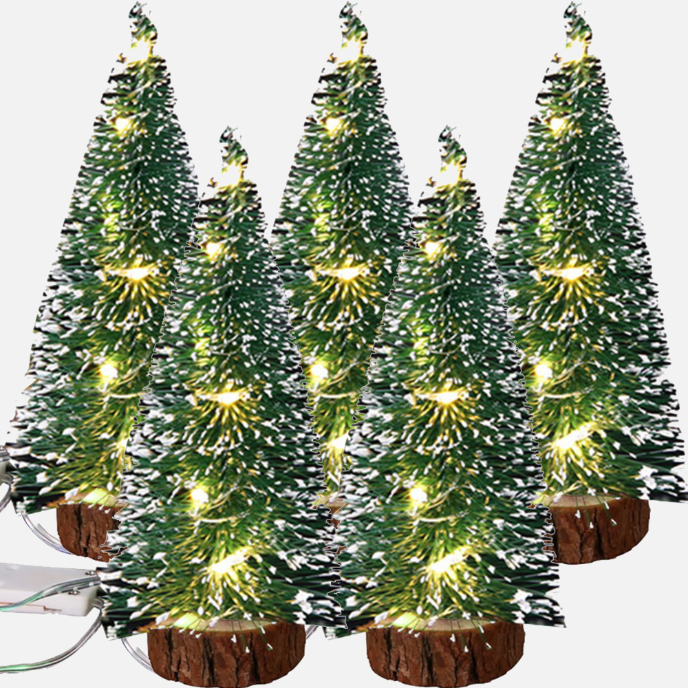 5 Pieces Pre-lit Small Christmas Tree Miniature Pine Trees Small Pine ...