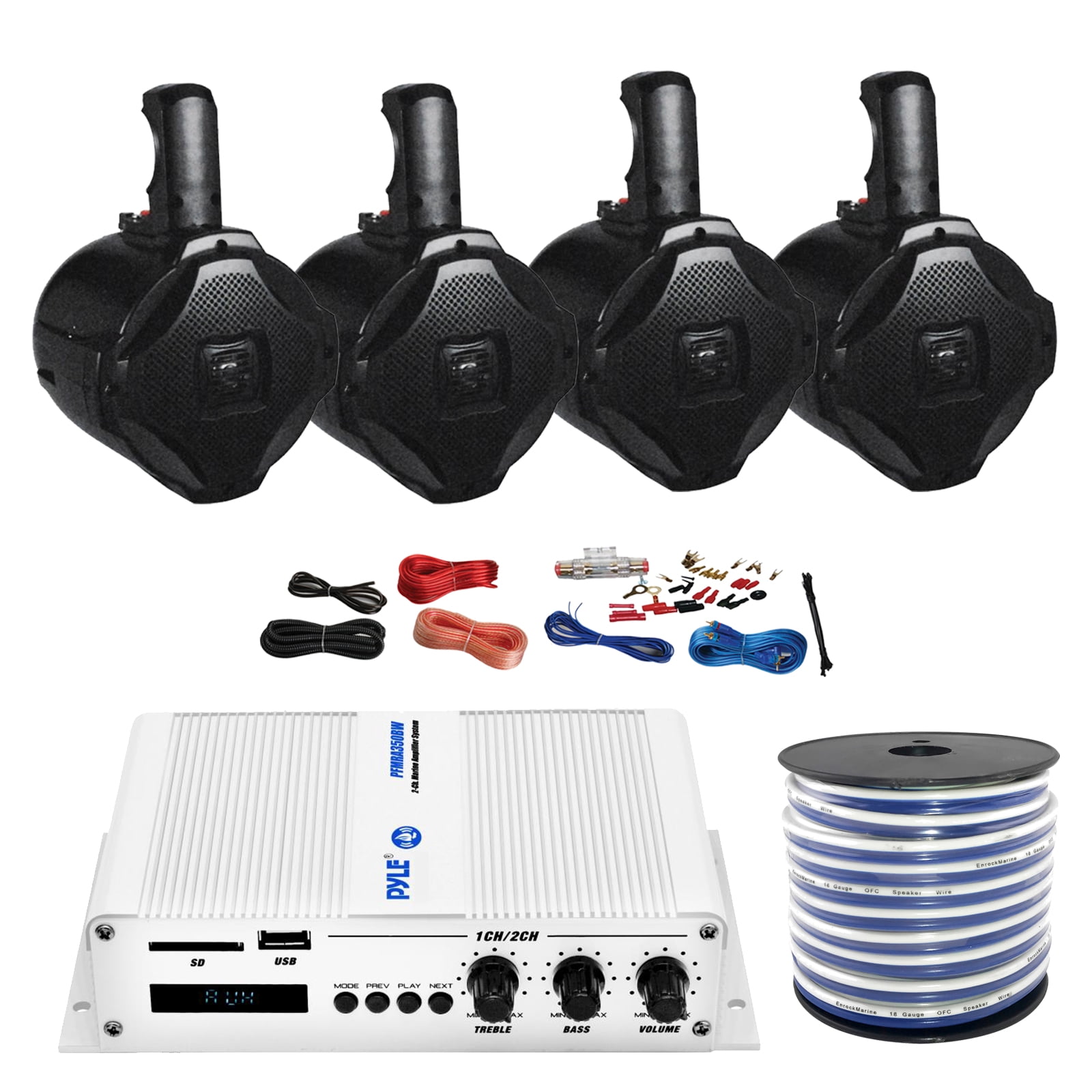 Pyle PFMRA450BW 4-Channel Bridgeable 400 Watts RMS Marine Amplifier, 4x ...
