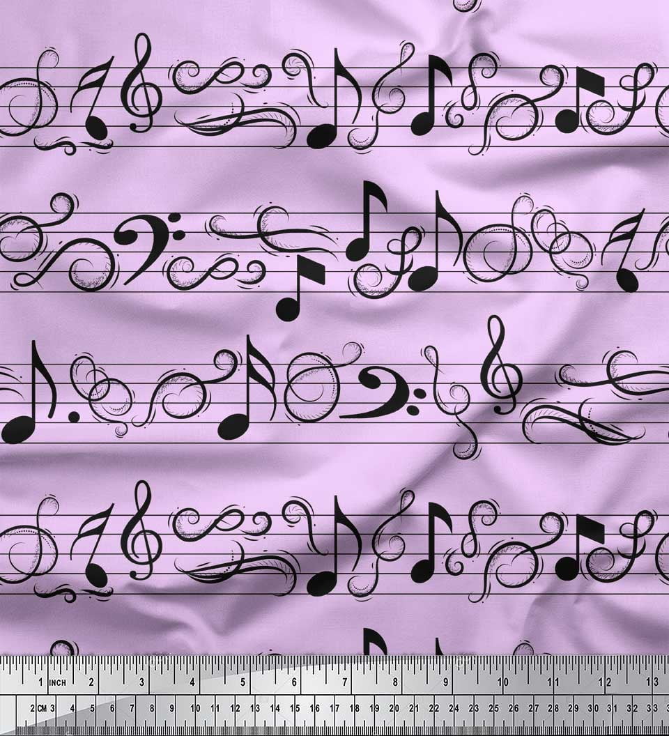 Soimoi Purple Viscose Chiffon Fabric Notes Musical Instrument Print ...