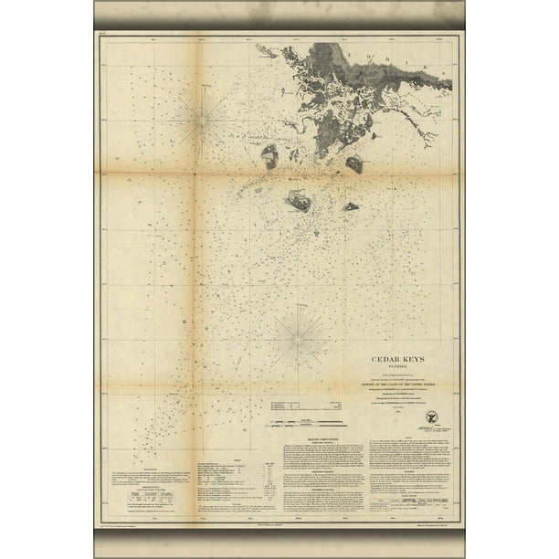 24"x36" Gallery Poster, map of Cedar Keys, Florida 1861 - Walmart.com