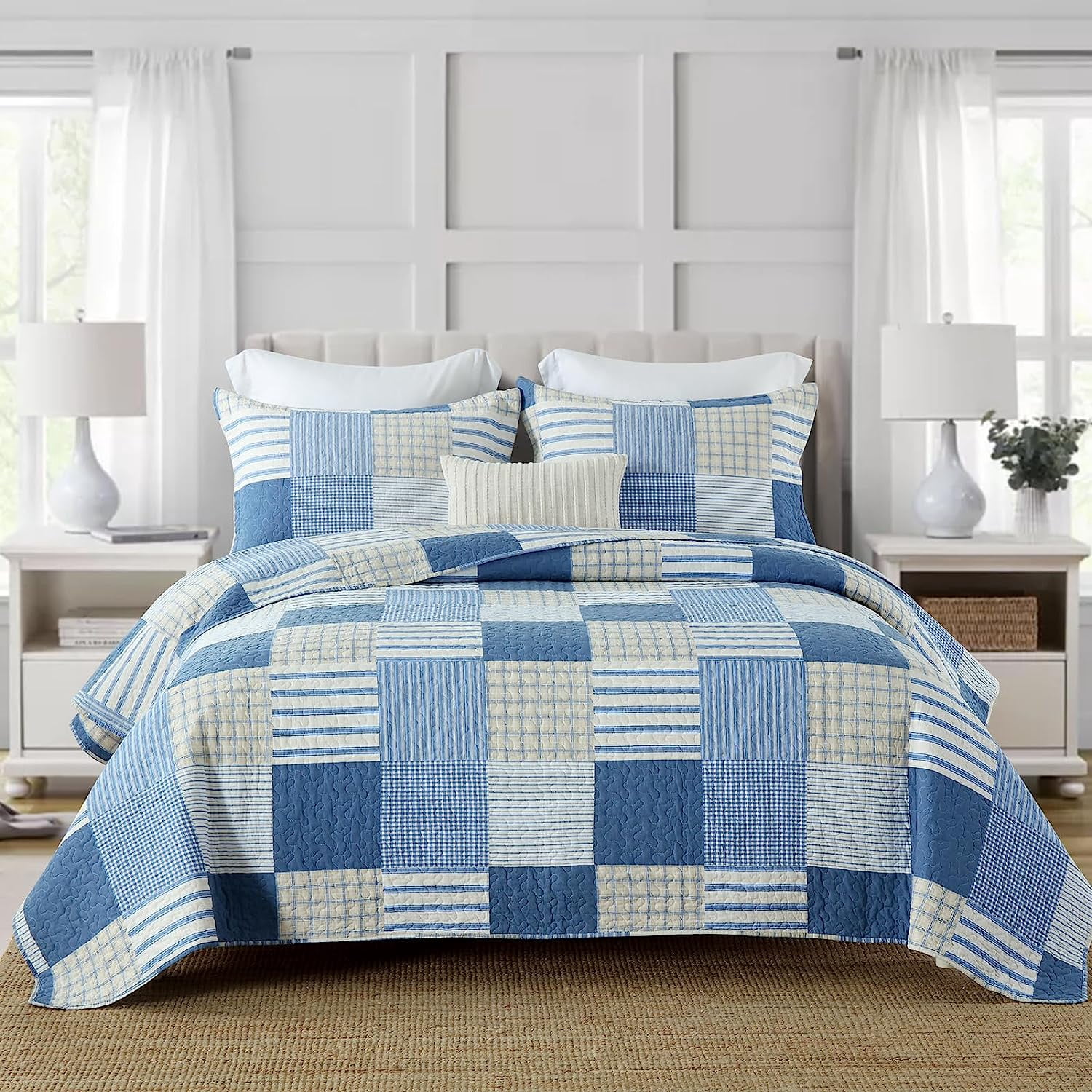 ZXNYH Twin Size Quilt Set,100% Cotton Quilt,Patchwork Plaid Quilt ...