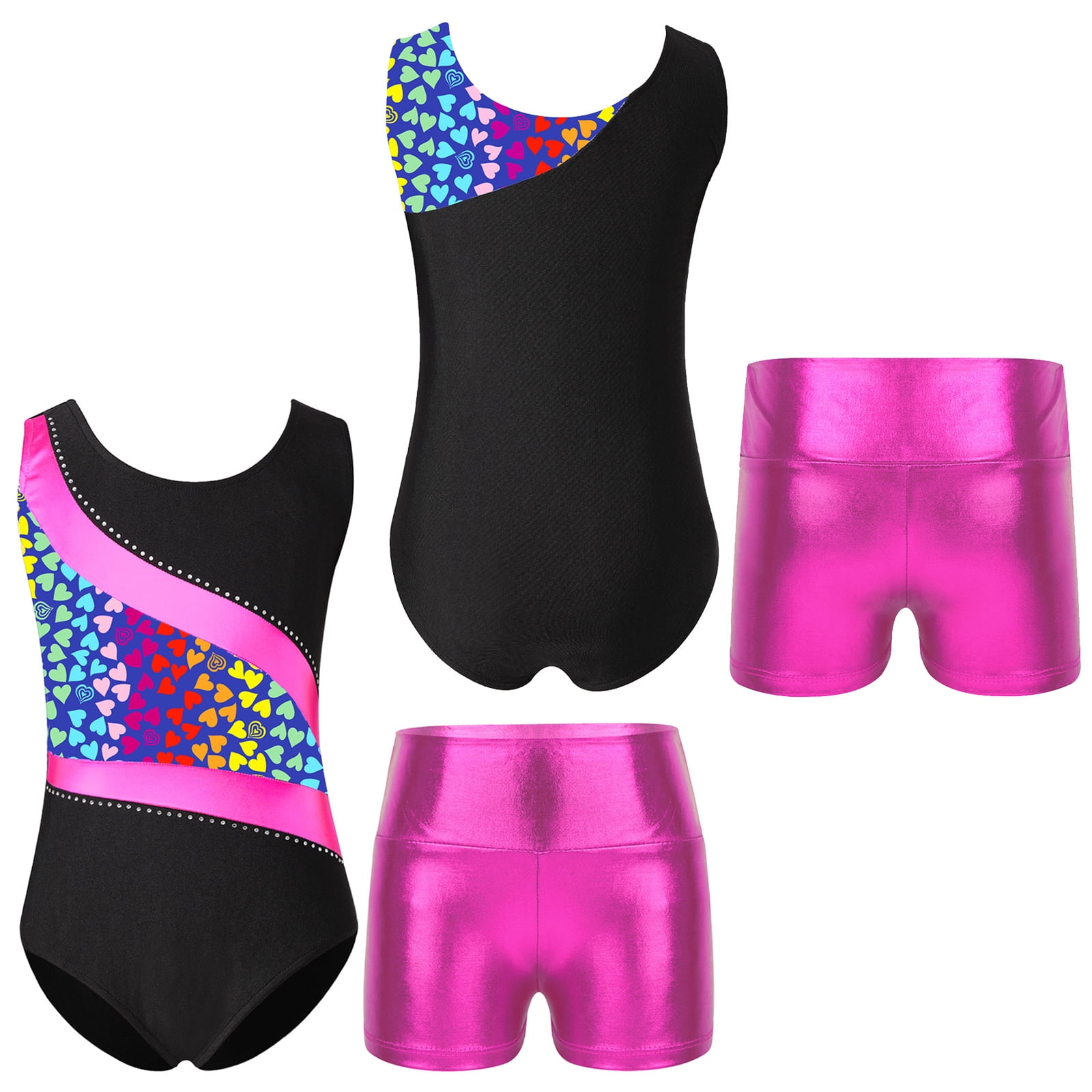 renvena Girls Sparkly Tumbling Dance Bodysuit Athletic Suit Scoop Neck ...