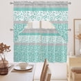 Abstract Aqua Swag Curtains Valance and Tier Set, Grey Stripes Floral ...