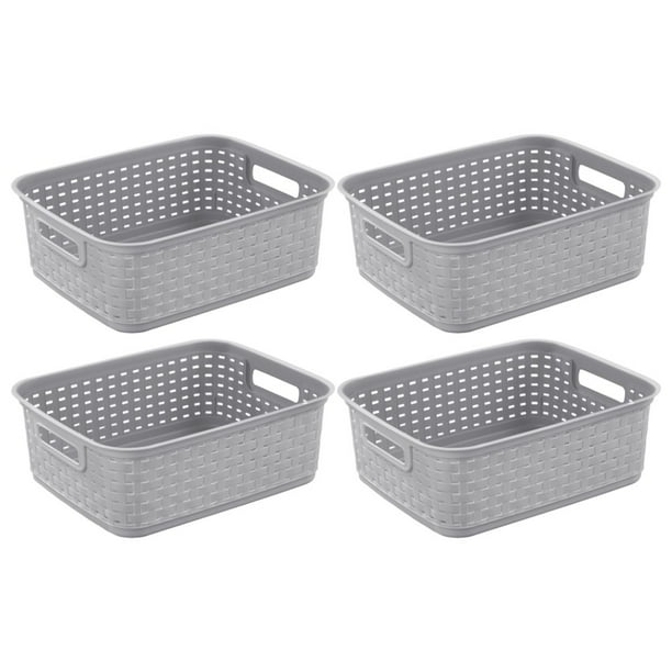 Sterilite 1272 Short Weave Basket Storage Bin Wicker Look Plastic ...