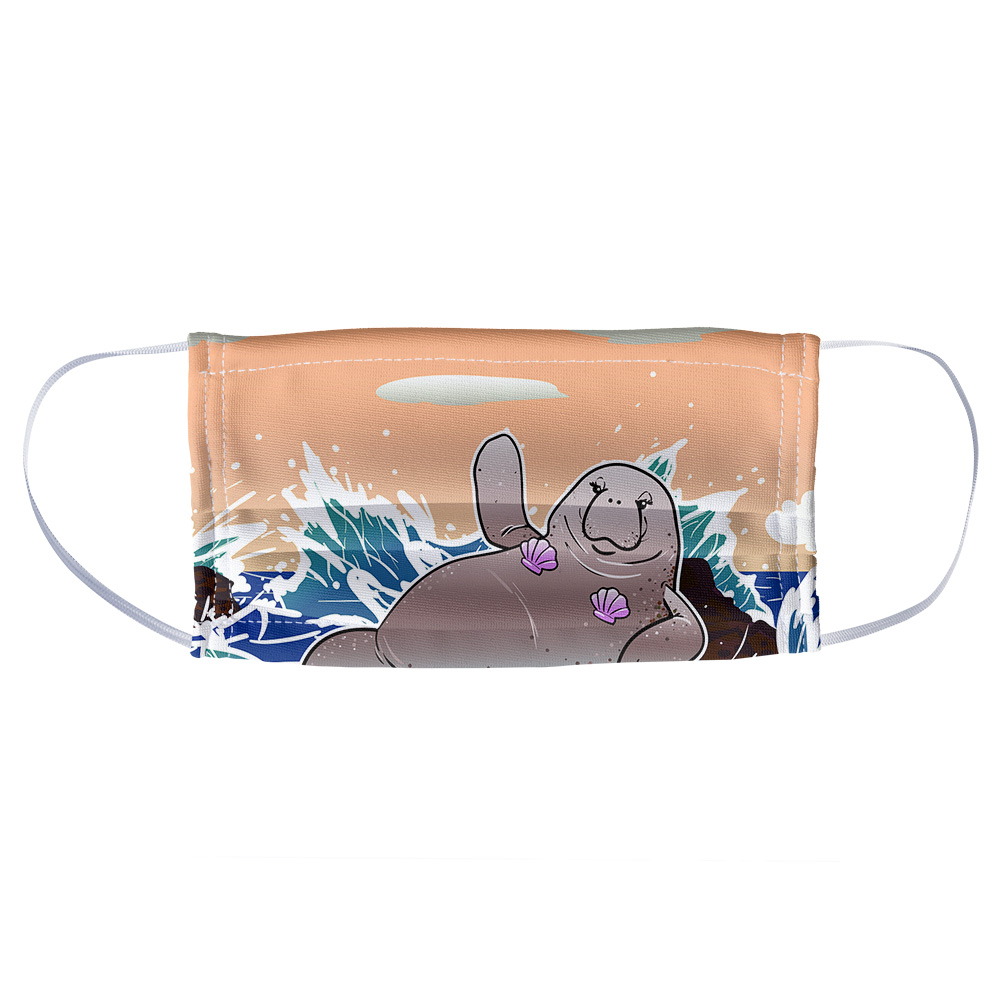 Waving Manatee Mermaid On Rocks Waves 1-Ply Reusable Face Mask Covering ...