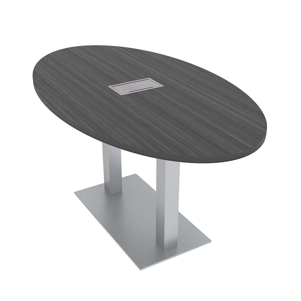 3X6 Oval Conference Room Table With Square Metal Base Electrical Unit ...