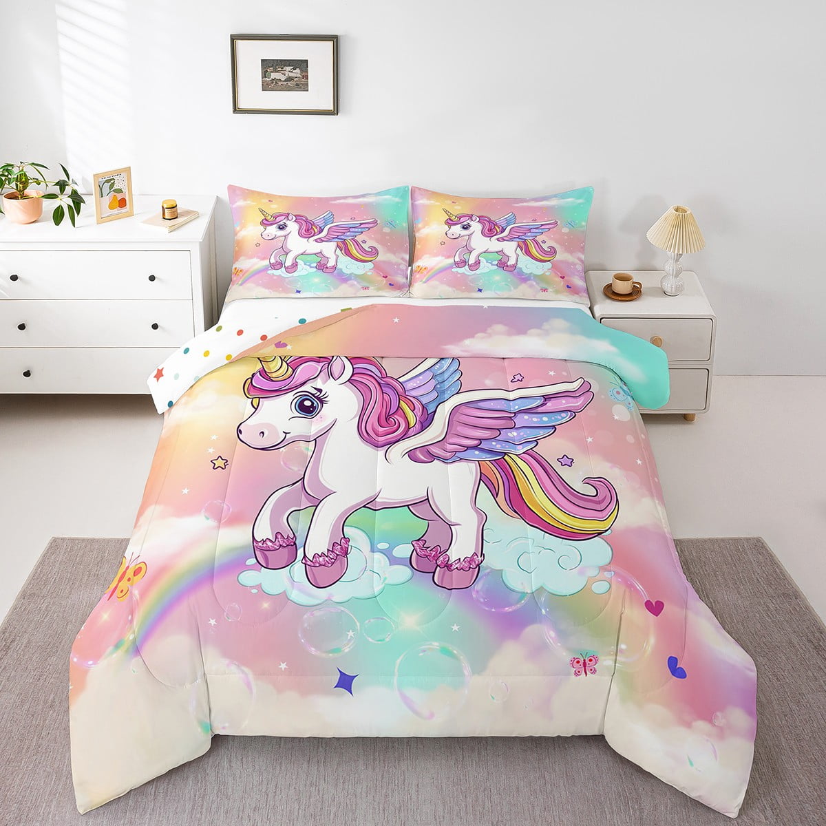 Click here for Erosebridal Cartoon Unicorn Bedding Twin Comforter... prices