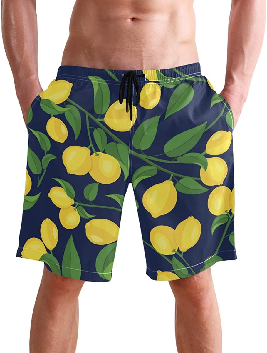 Men's Yellow Lemon Beach Shorts Summer Swim Trunks Sports Running ...